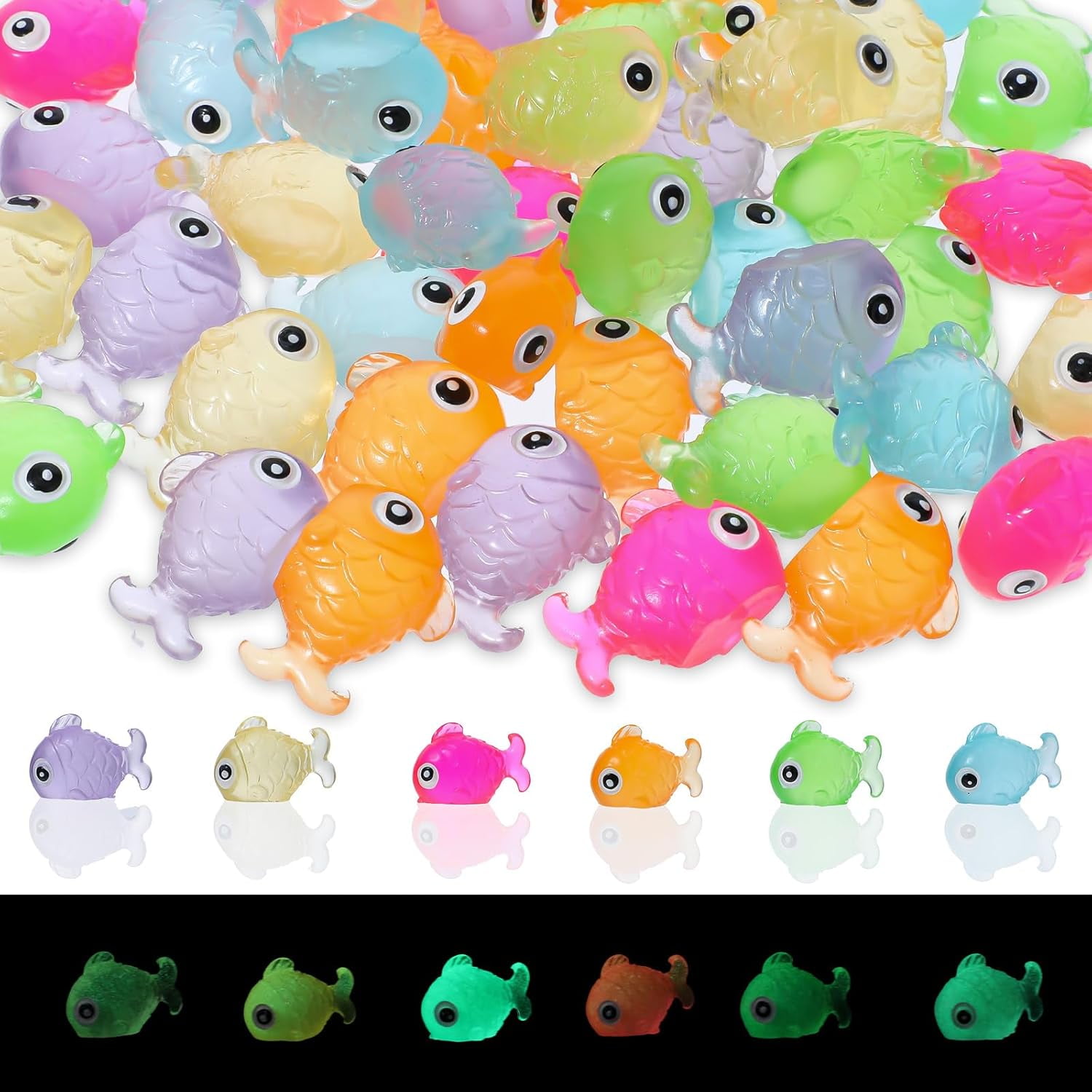 48 PCS Mini Fish Plastic Fish Glow in The Dark Mini Resin Animals Ocean ...