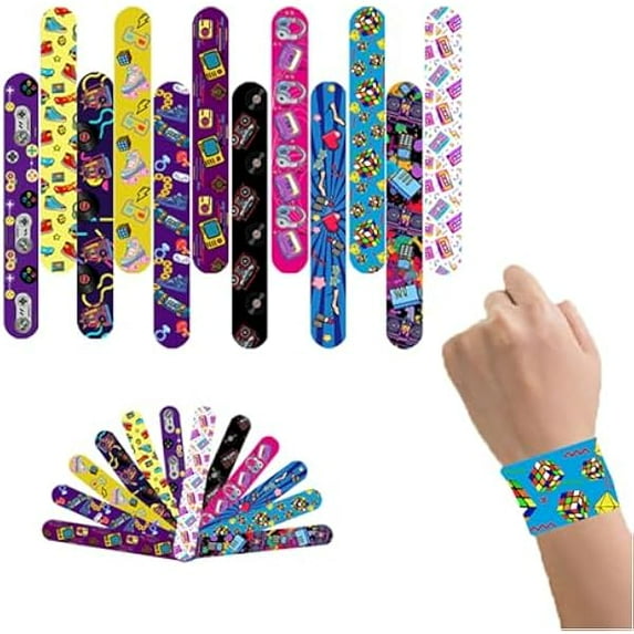 48 PCS Retro Slap Bracelets 80s 90s Party Favors Decorations Slap ...