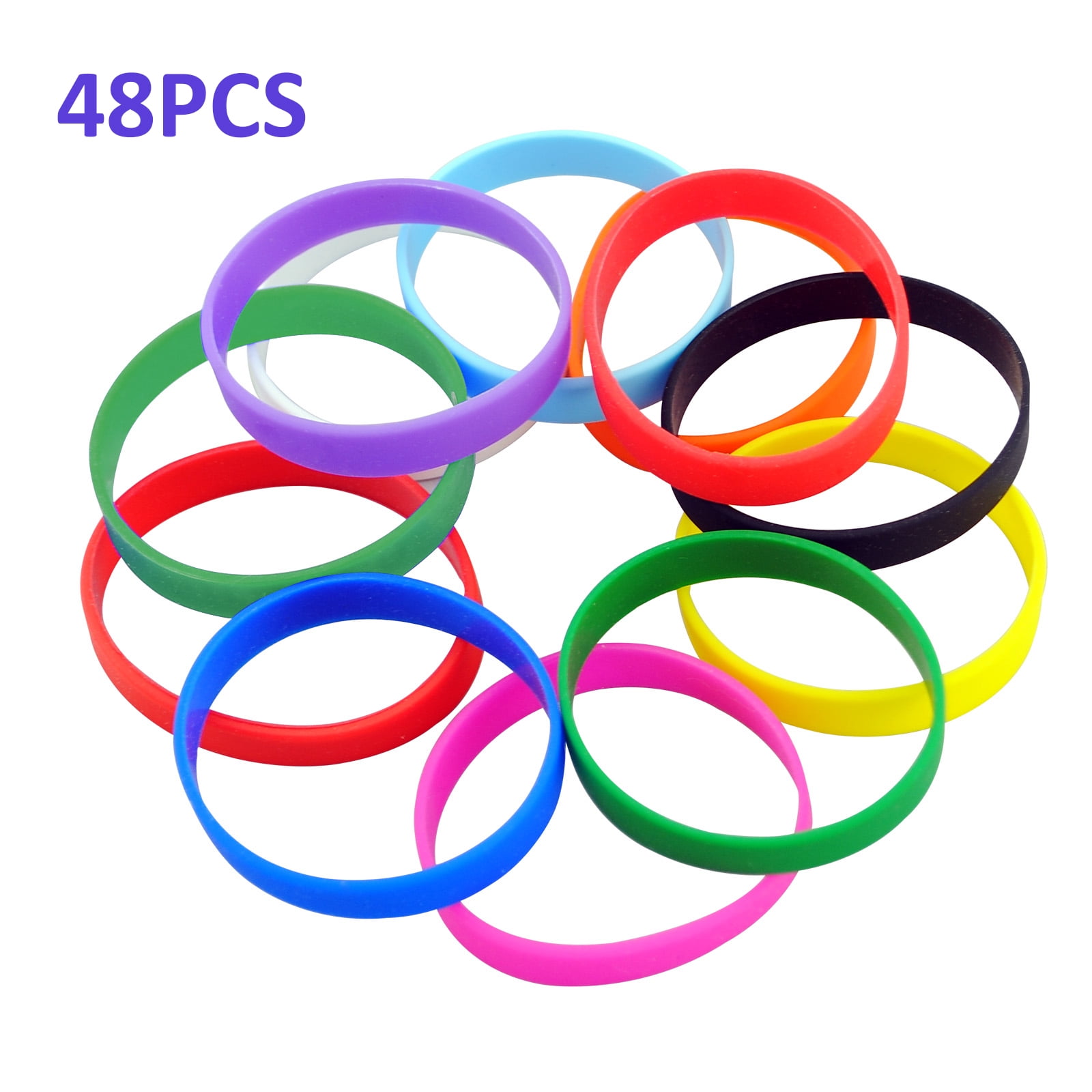 48 PCS Silicone Bracelets Blank Adult Rubber Wristbands Mixed Colors ...