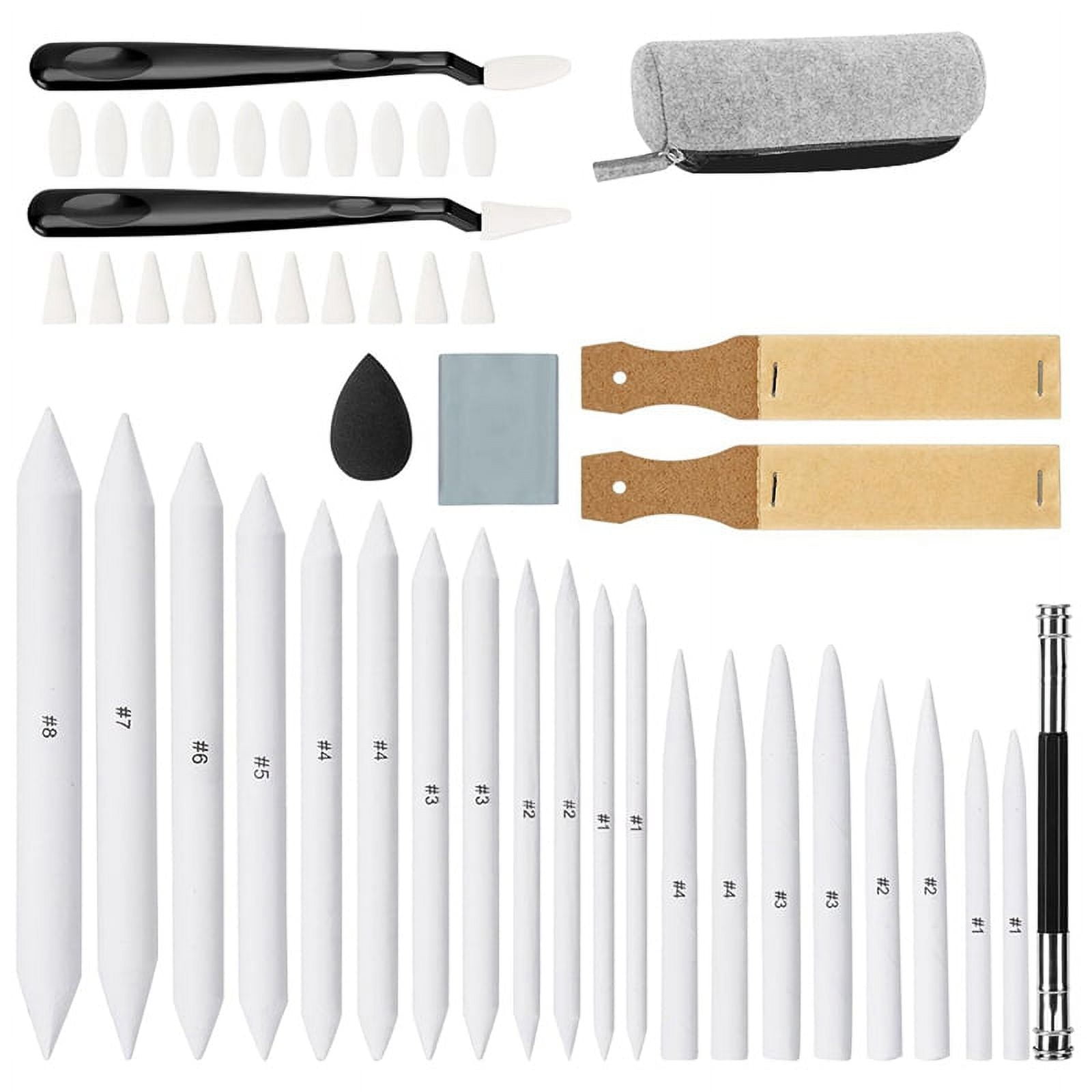 48 PCS Sketch Drawing Tools, 20 Blending Stumps Set & 2 Sandpaper ...