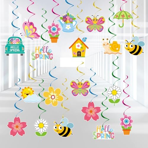 48 PCS Spring Hanging Swirls Decorations, Sun Flowers Butterfly Ceiling ...
