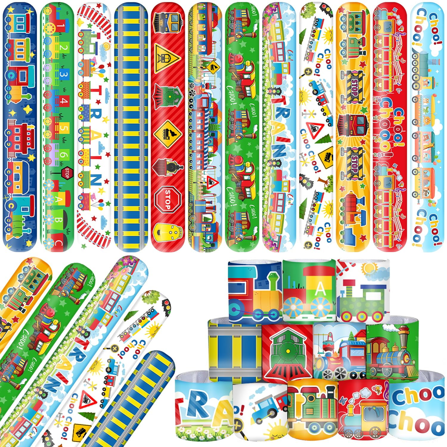 48 PCS Train Slap STF9 Bracelets Party Favors Train Bracelets Goodie ...