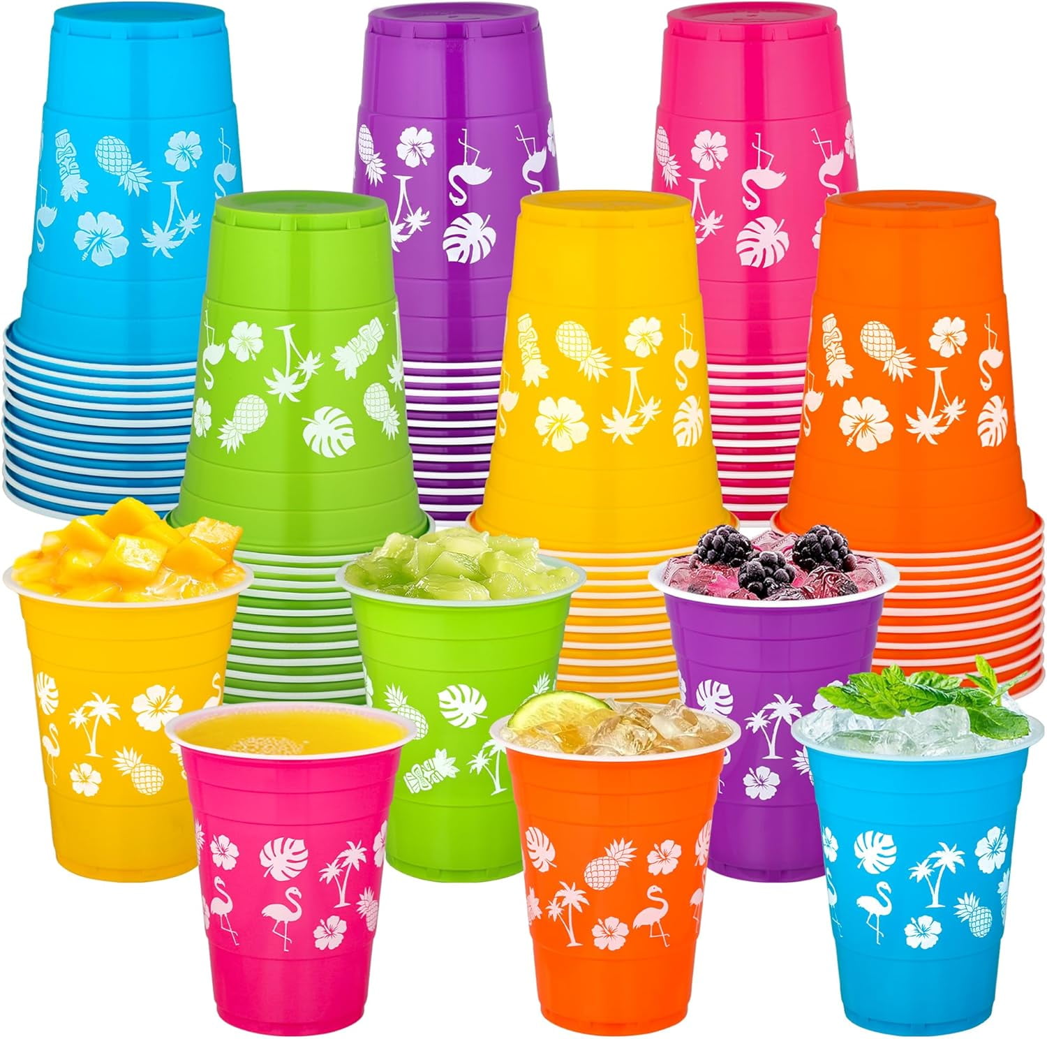 48 PCS Tropical Party Cups 16 oz Hawaiian Luau Cup Disposable Tropical ...