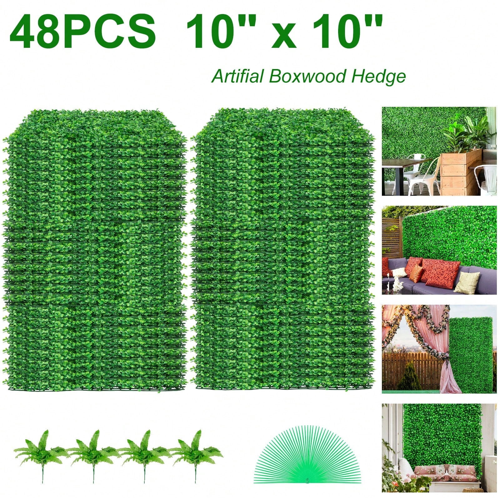 48-Pack 10x10in Artificial Boxwood Hedge Wall Panels, UV Resistant ...