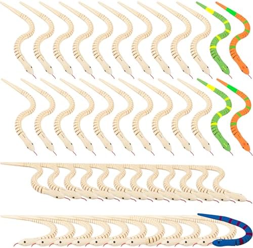 48 Pack 12 Inch Unfinished Wooden Snakes Wood Wiggly Jointed Flexible ...