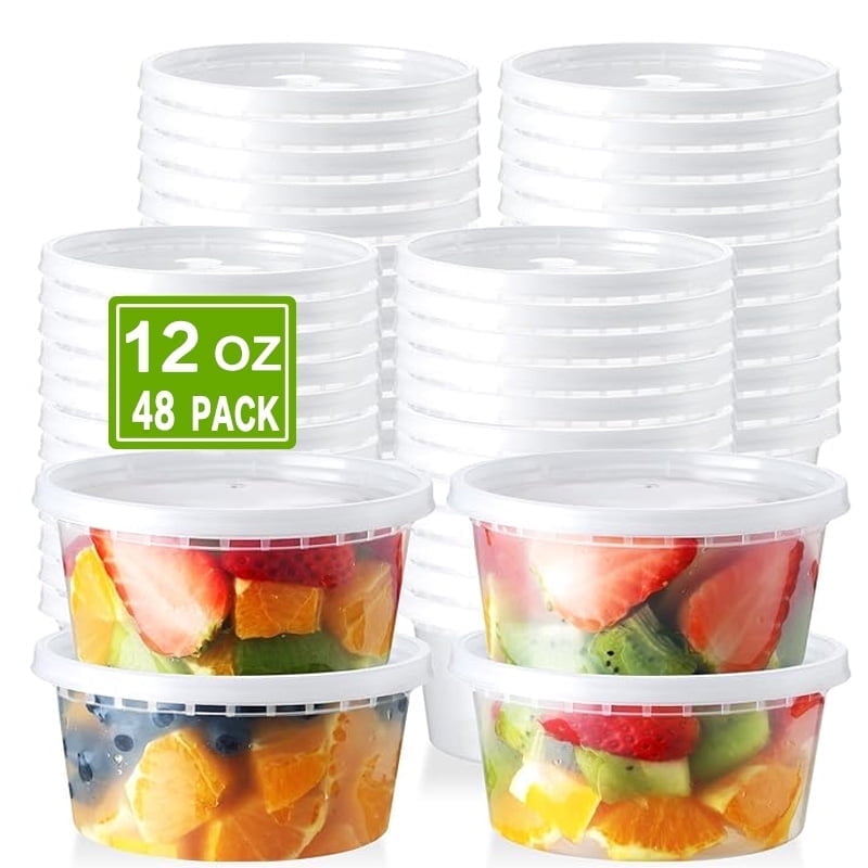 48 Pack 12 oz. Plastic Containers with Lids, Leak Proof Deli Containers ...