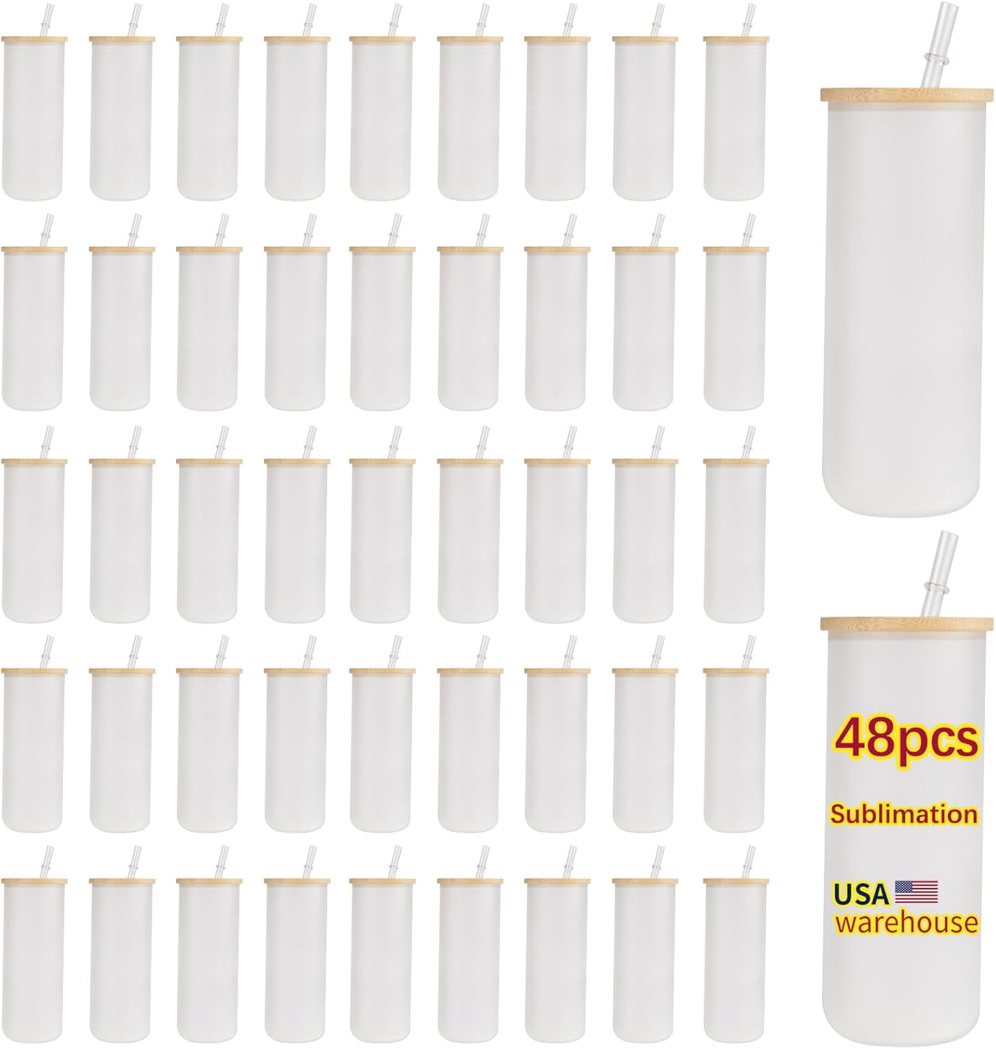 48 Pack 18oz sublimation glass can frosted cups with lids and straws ...