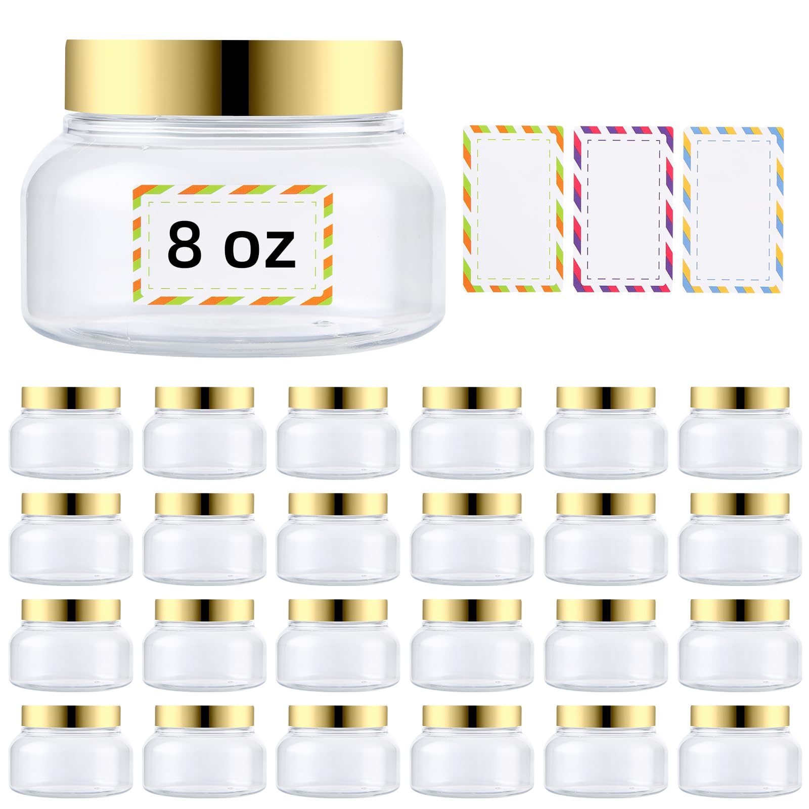 48 Pack 8 Oz Plastic Containers With Lids and Waterproof Label BPA Free ...