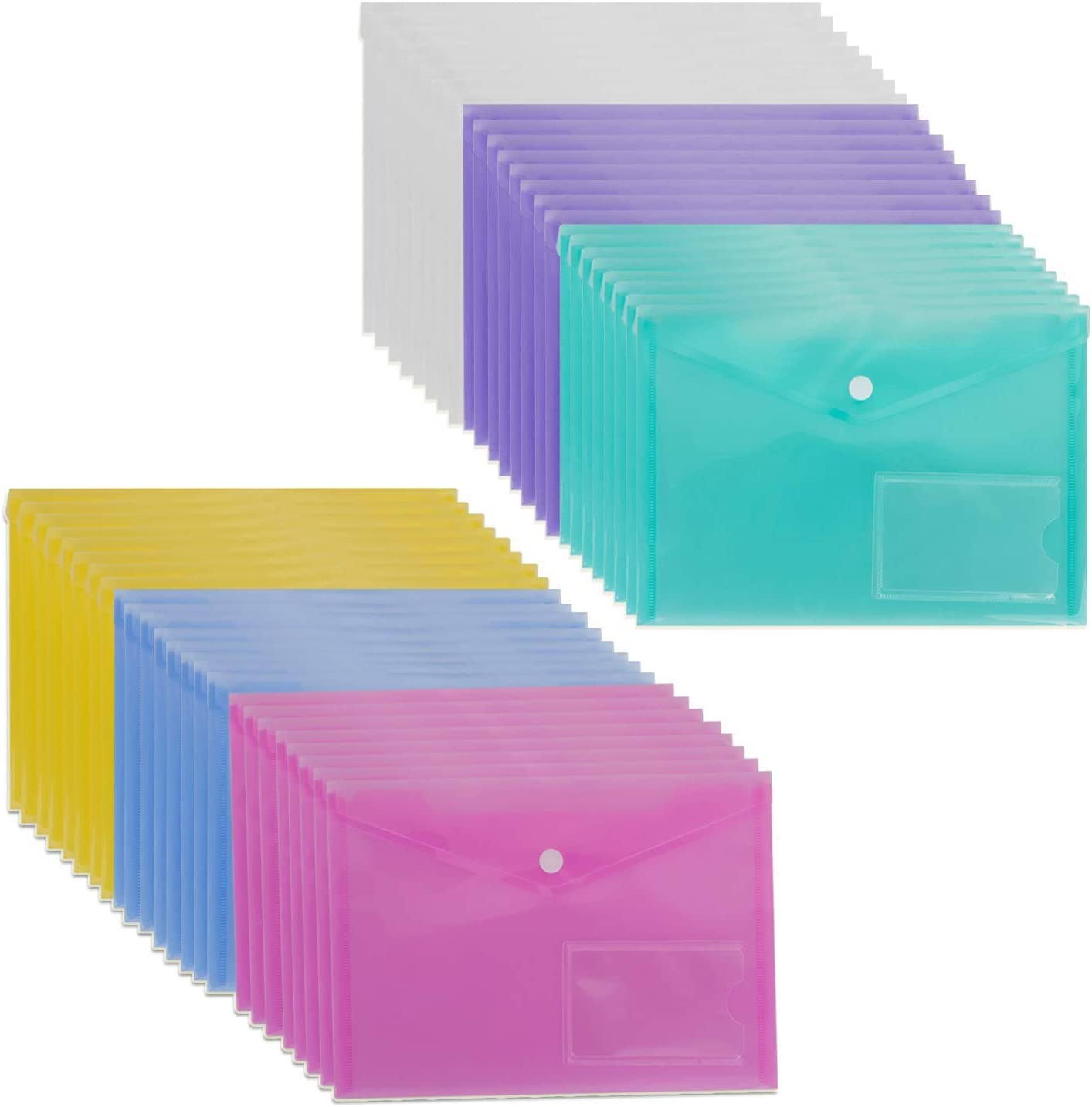 48 Pack A5 Poly Envelope Folder with Snap Button, Clear Plastic Envelopes Plastic Document ...