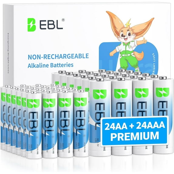 48-Pack Alkaline AA AAA Batteries, Includes 24 AA and 24 AAA, 1.5V High Performance, Long Shelf ...