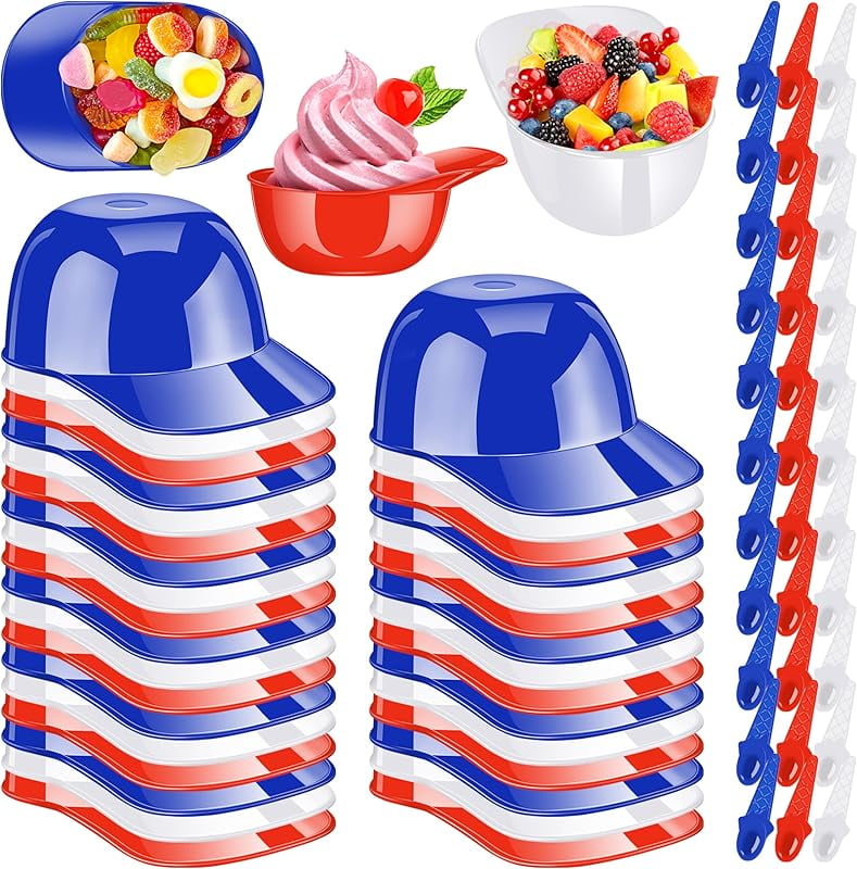48 Pack Baseball Helmet Ice Cream Bowls 24pc Spoons and 24pc 8oz Mini ...
