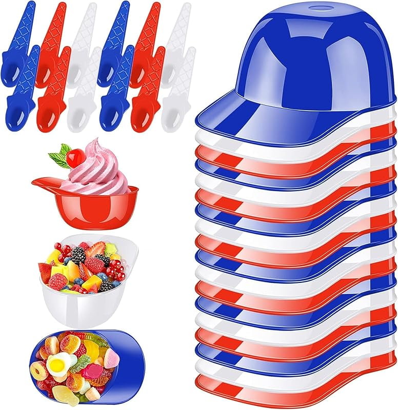 48 Pack Baseball Helmet Ice Cream Bowls 24pc Spoons and 24pc 8oz Mini ...