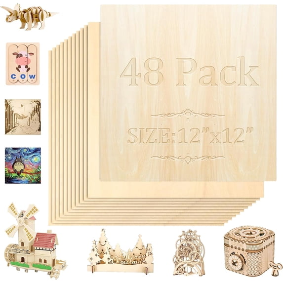 48 Pack Basswood Sheets 12"x12"x1/8" 3mm Basswood for Laser Cutting ...