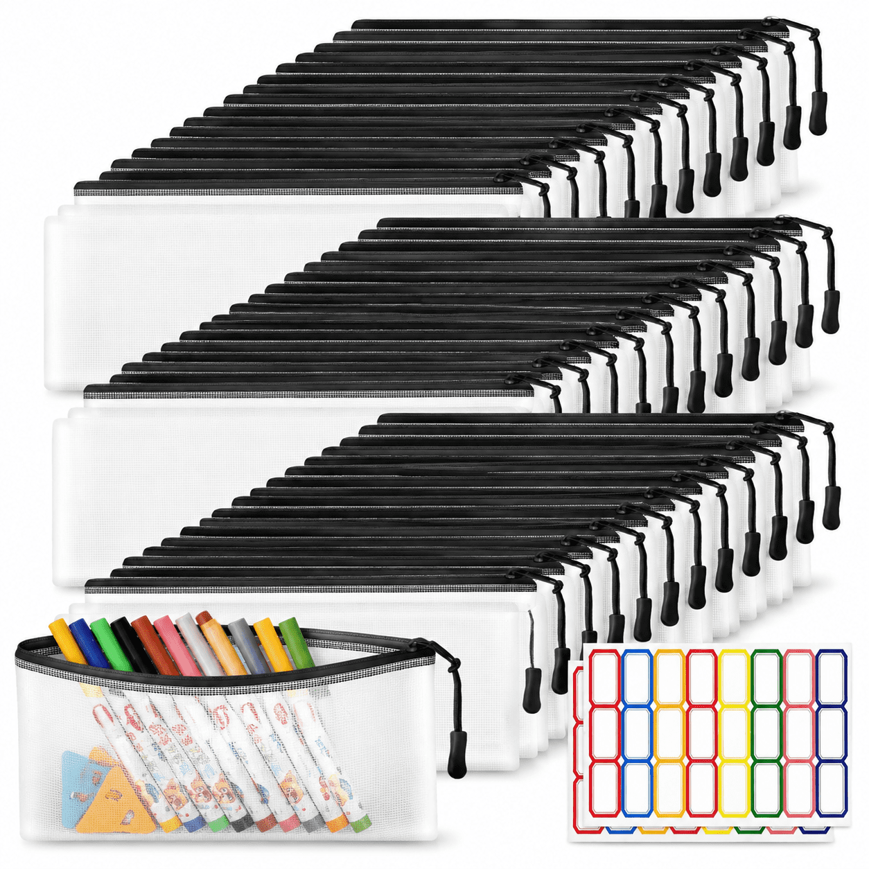 48 Pack Black PVC Zipper Pouch Bags, 9.3 x 4.7 Inch Small Storage ...