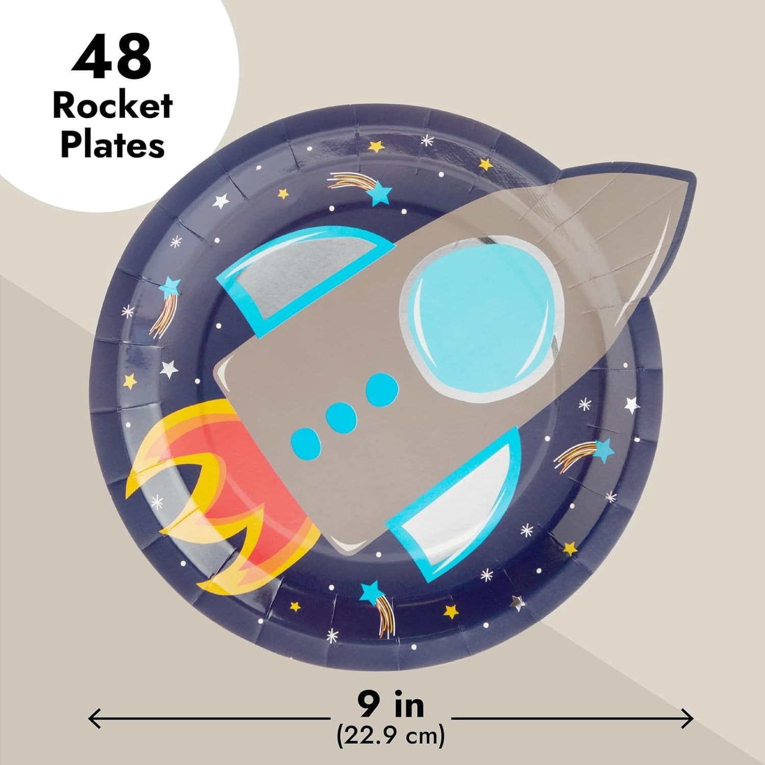 48 Pack Blue Space Rocket Paper Plates for Kids Birthday Party Supplies ...