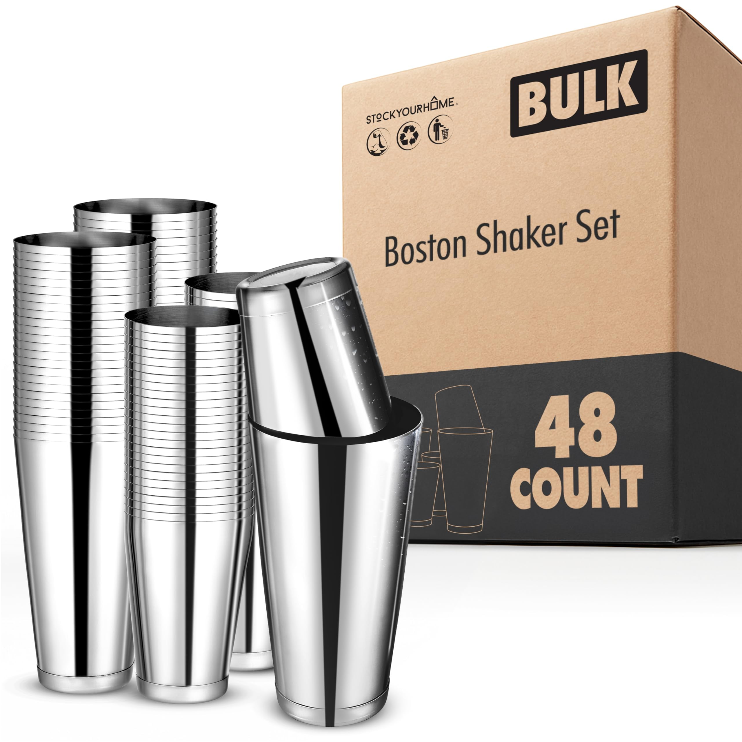 (48 Pack) Boston Cocktail Shaker, Drink Mixing Set (18oz & 28oz ...