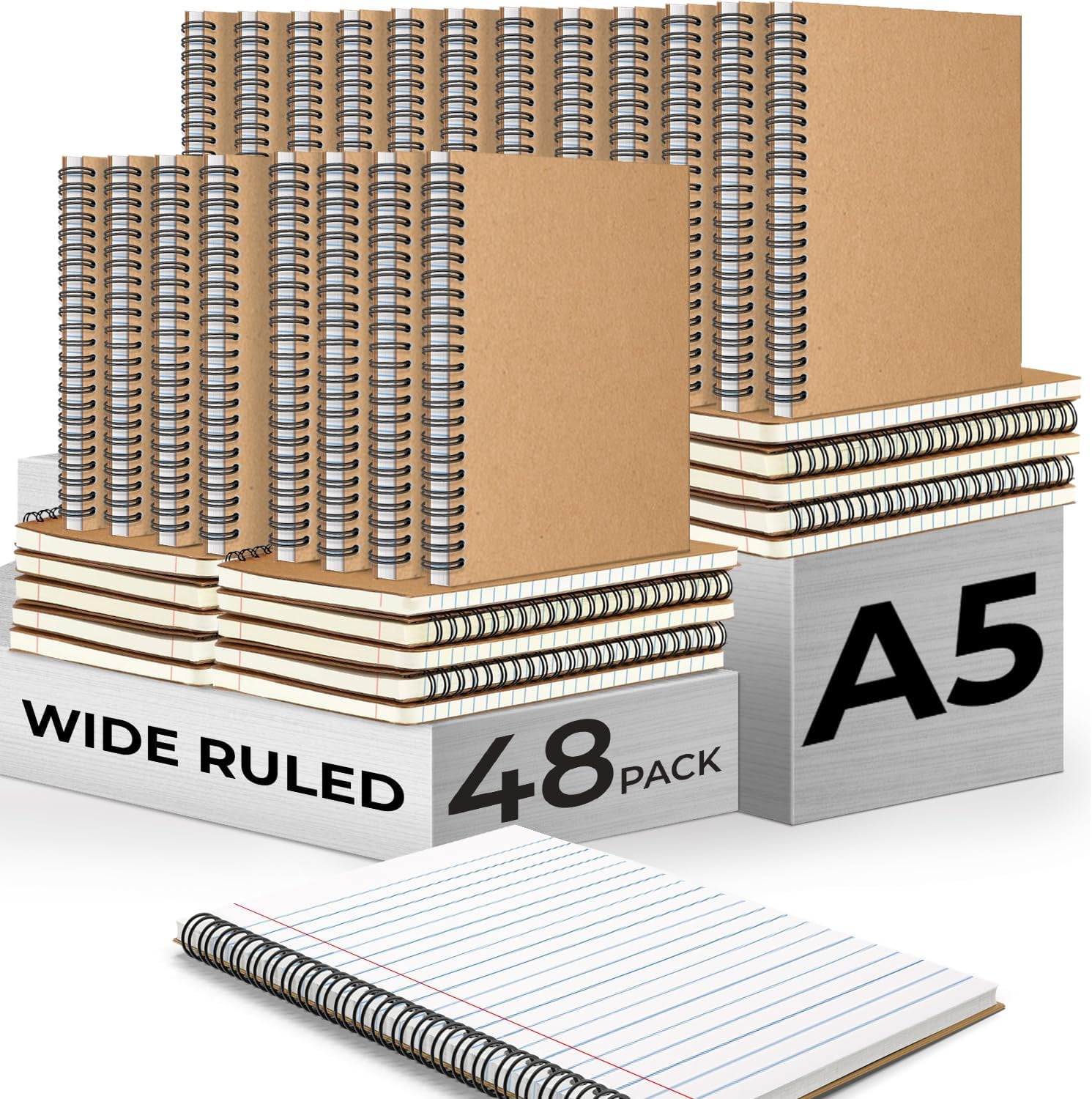 48 Pack Bulk Spiral Journal Wide Ruled, 5.8 x 8.3, 120 Pages (60 Sheets ...