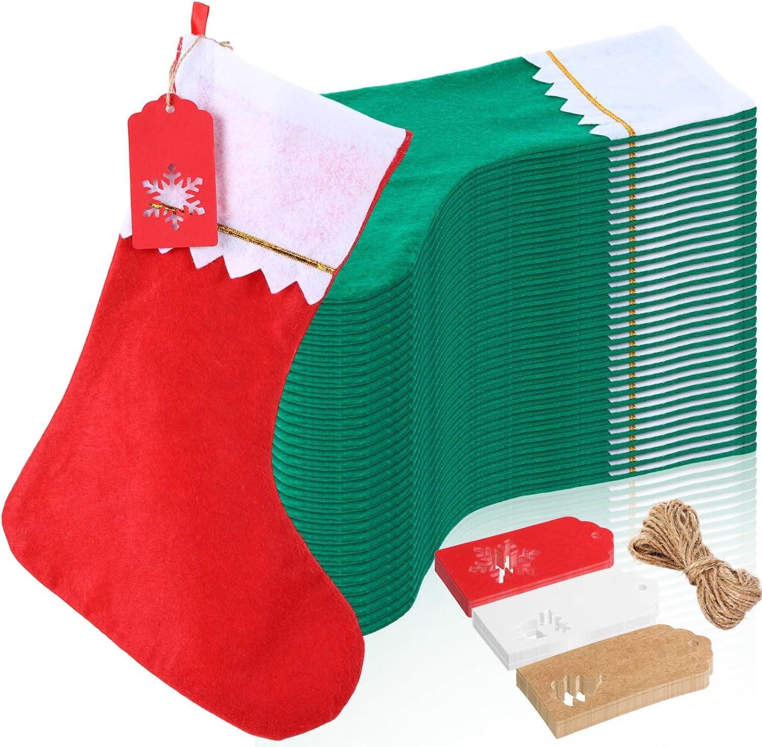 48 Pack Christmas Stockings Bulk with Name Tags 15 Inch Non Woven Xmas ...