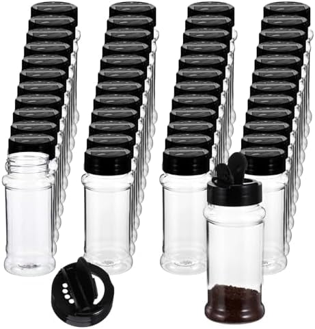 48 Pack Clear Plastic Spice Jars with Label and Shaker Lids Empty Spice ...