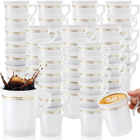 48 Pack Disposable Coffee Mugs with Handle, 8 OZ Heavyweight Gold ...
