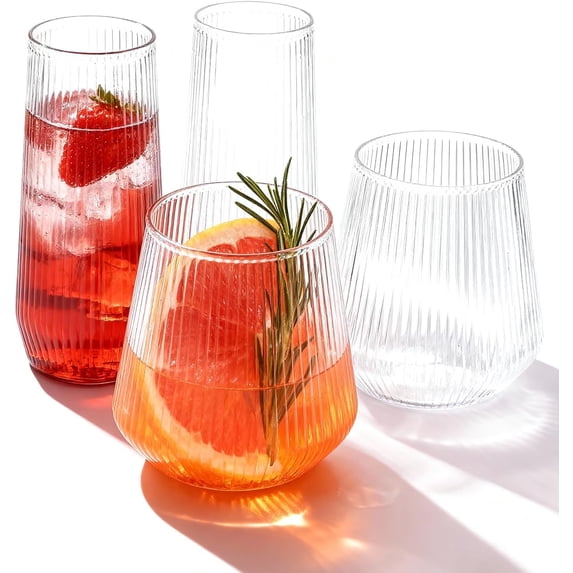 48 Pack Disposable Ribbed Origami Ripple Plastic Glasses Set - 24 9 OZ ...