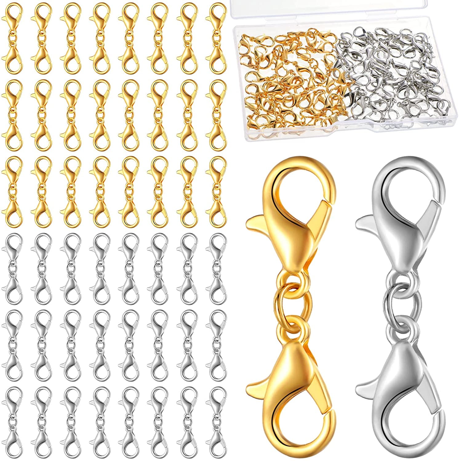 48 Pack Double Lobster Clasp Bracelet Extender Mini Double Clasps ...