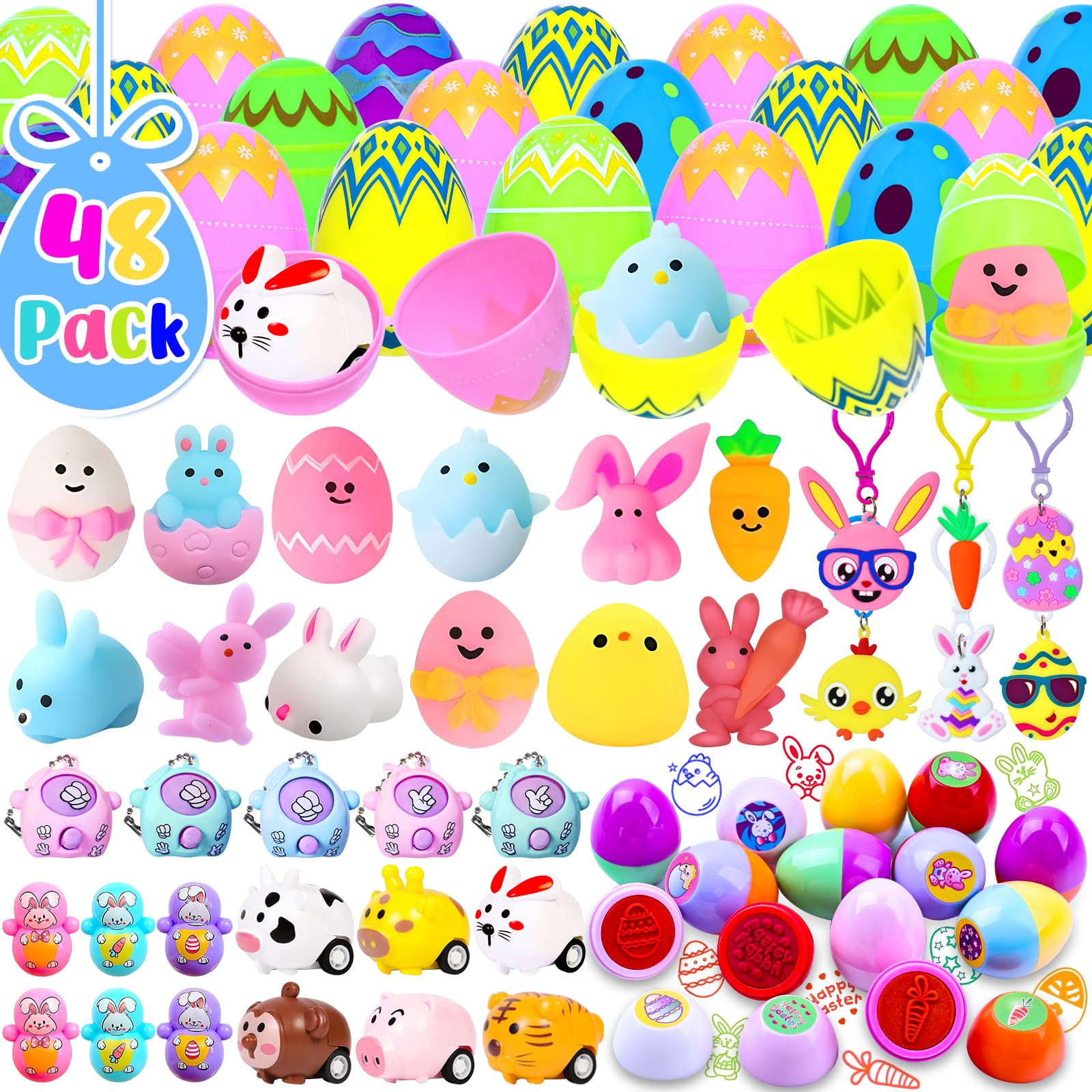 48 Pack Easter Egg Fillers, Basket Stuffers with Assorted Squishies and ...