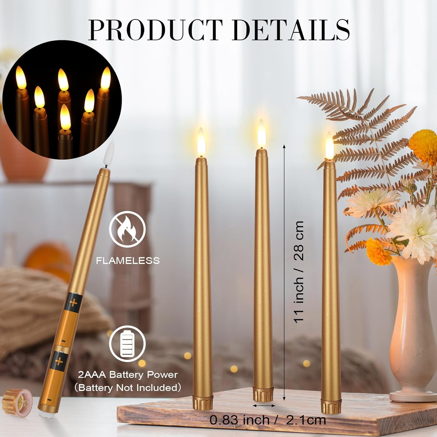 48 Pack Flameless Taper Candles Realistic with Yellow Flickering ...