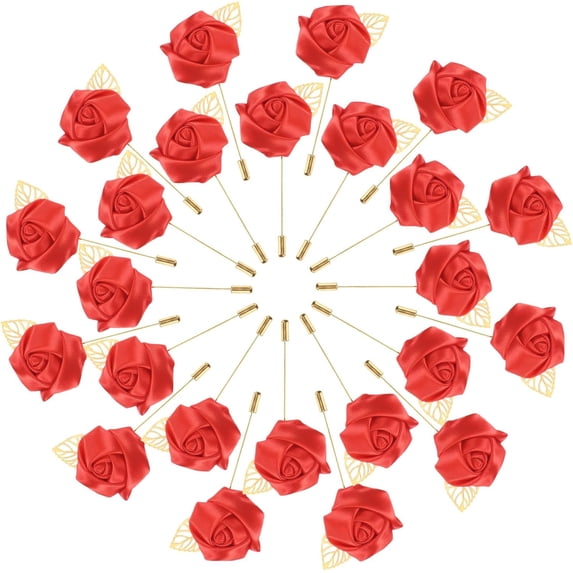48-Pack Flower Lapel Pins for Men, Golden Leaf Rose Boutonnieres Pin ...