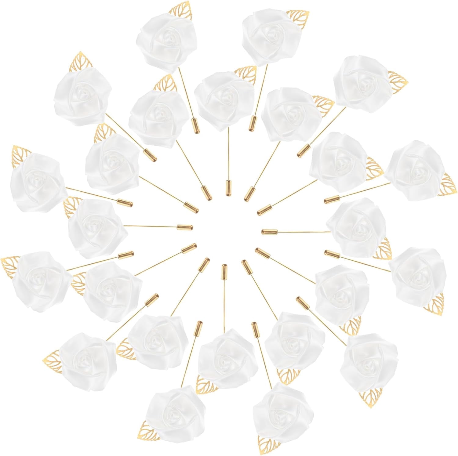 48-Pack Flower Lapel Pins for Men, Golden Leaf Rose Boutonnieres Pin ...
