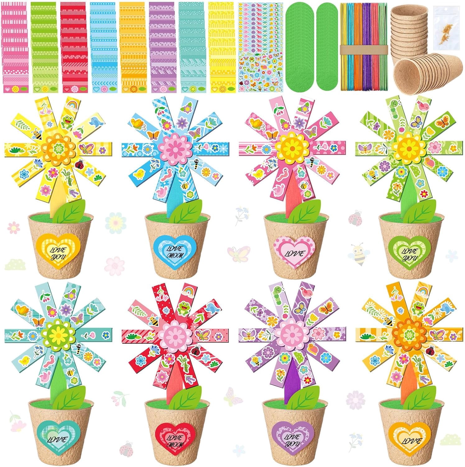 48 Pack Flower Pot Paper Craft Kits Summer Make Your Own Flowers Craft ...