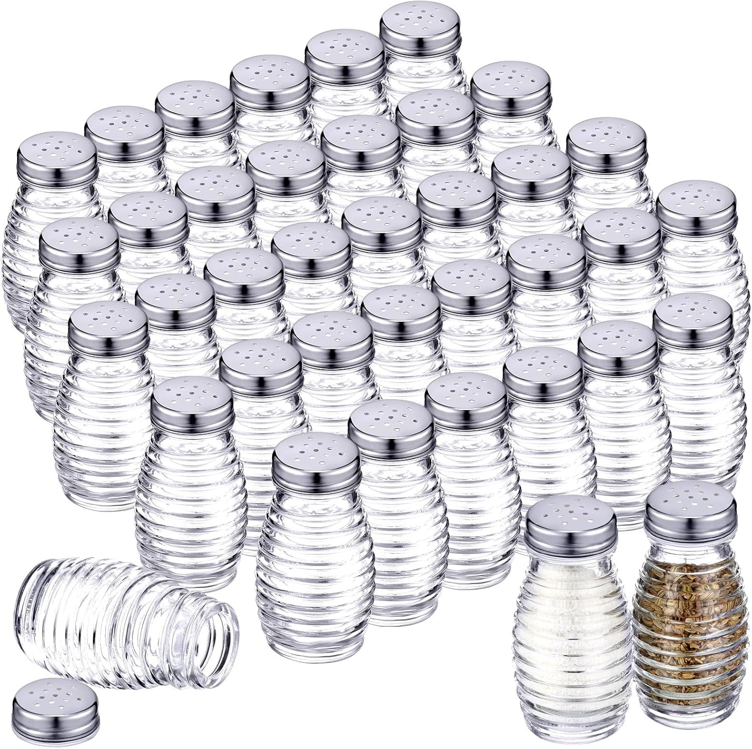 48 Pack Glass Salt Shaker Bulk with Stainless Lids Tops 2.7oz Small ...