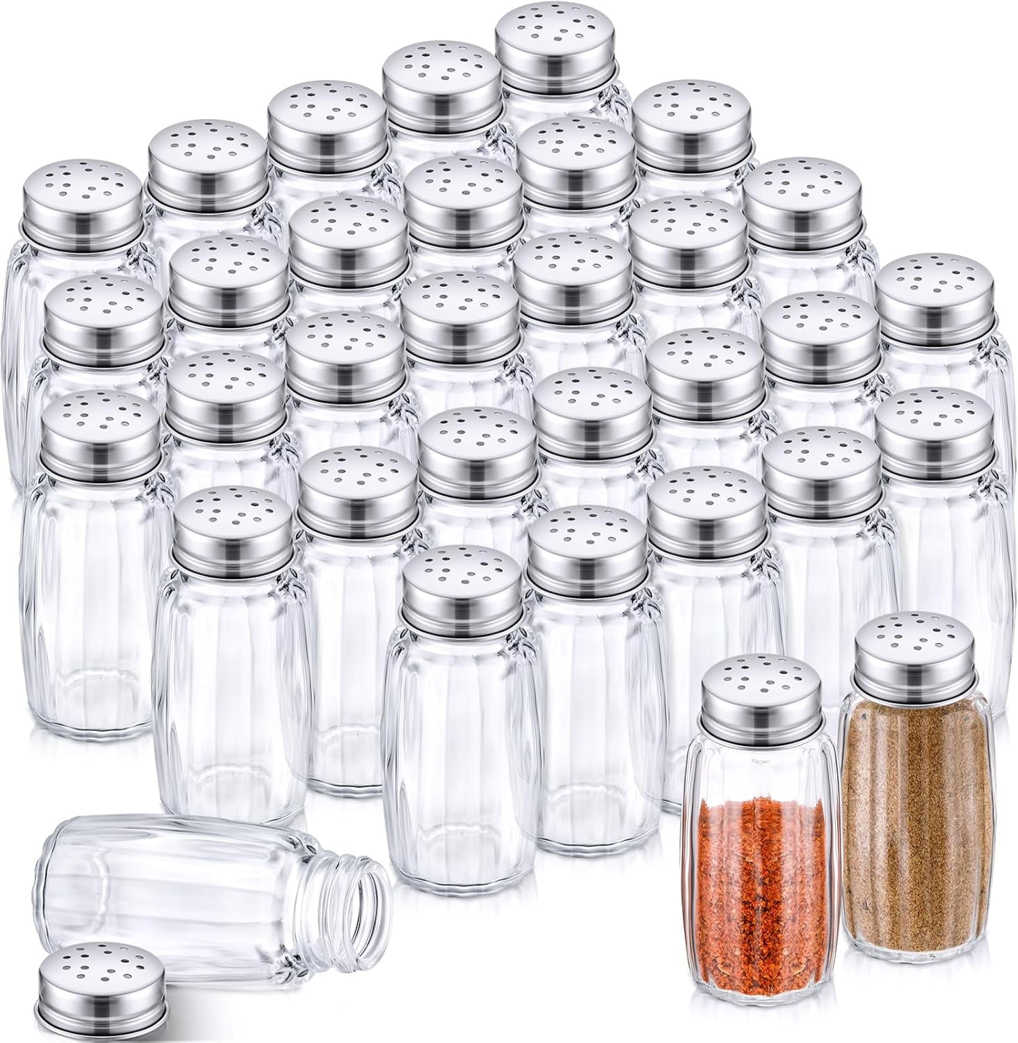 48 Pack Glass Salt Shaker Bulk with Stainless Lids Tops 2.7oz Small ...
