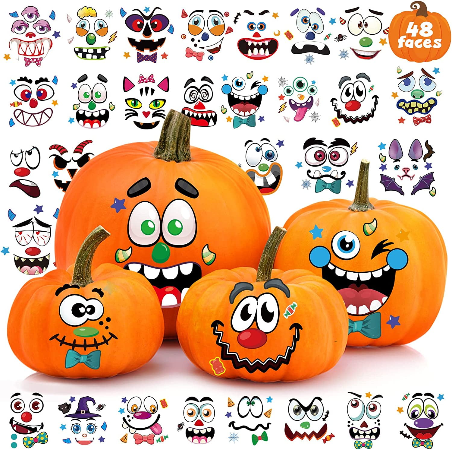 Ayieyill 48 Pcs Halloween Stickers for Pumpkins Decorating, 12 Sheets ...