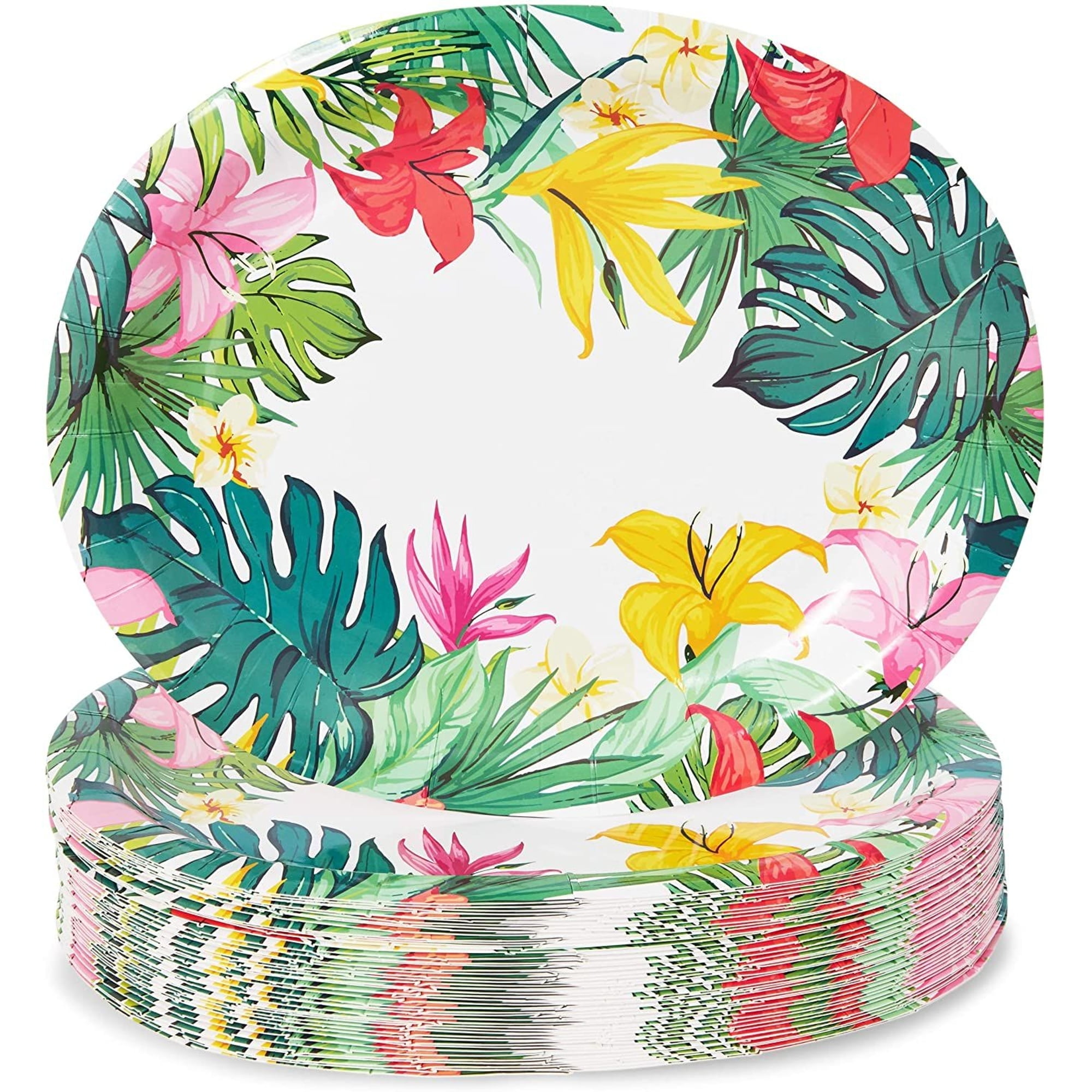 48-Pack Hawaiian Luau Party Supplies, Oval Paper Plates (12.5 x 10.5 in ...
