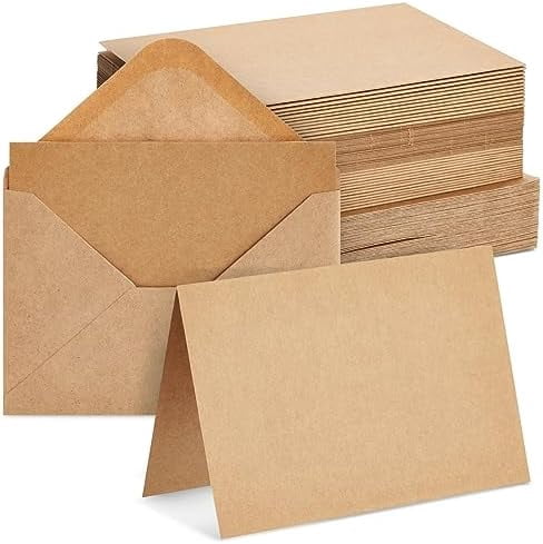 48 Pack Kraft Brown Blank Greeting Cards with Envelopes, Folded ...