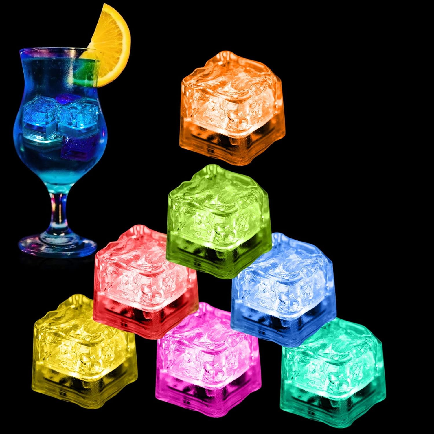 48 Pack Light Up Ice Cubes for Drinks, Multi-Color LED Ice Cubes with ...