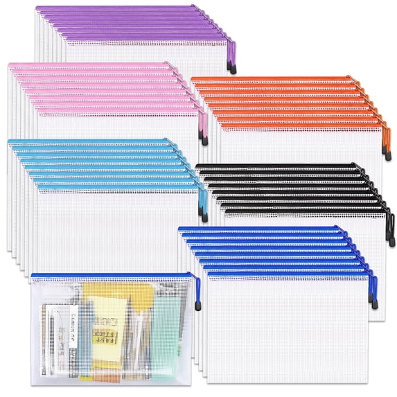 48-Pack Mesh Zipper Pouch File Bags A3 Size 16.9x11.6 Inches Large ...