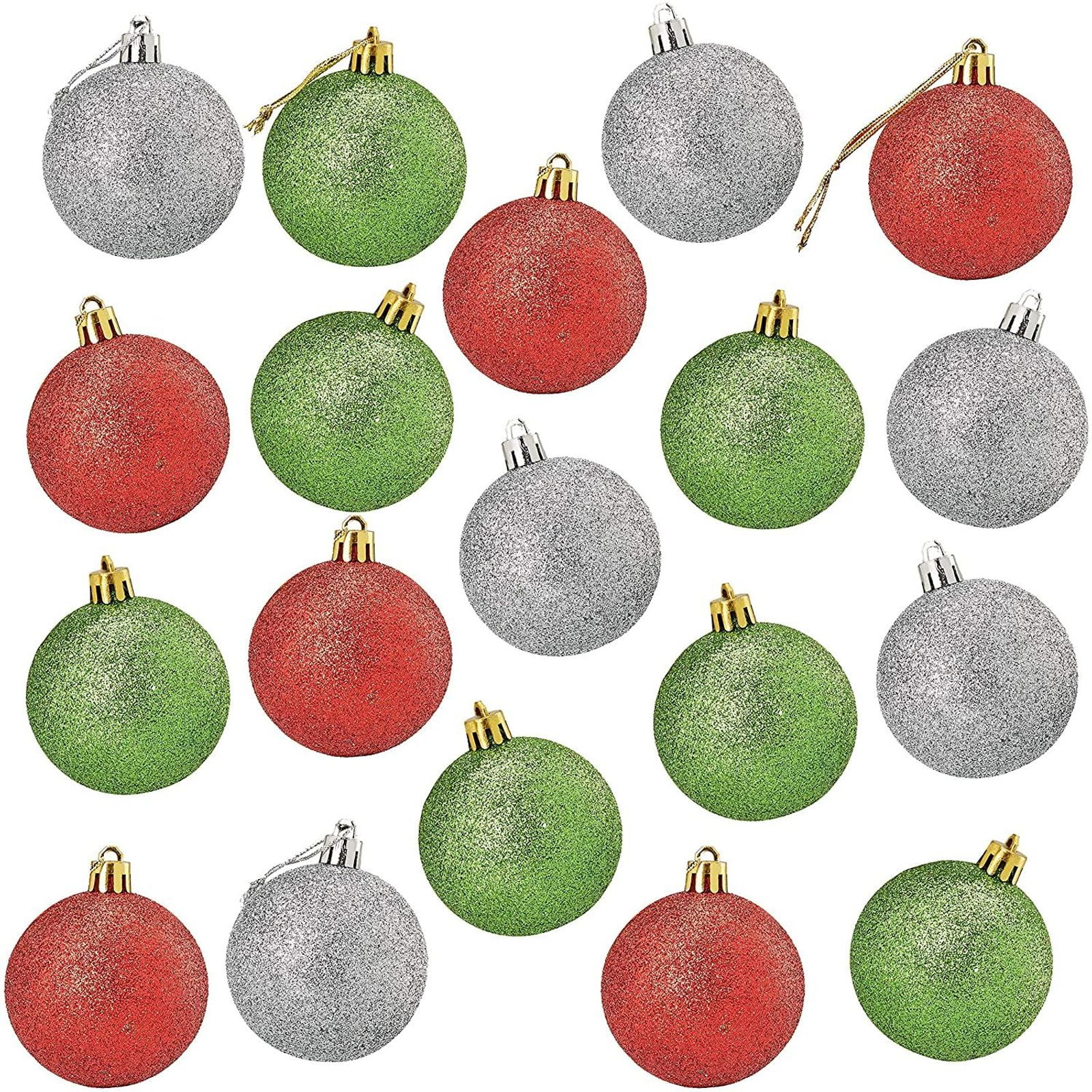 48 Pack Mini Christmas Tree Ornaments, 1.5 In, Glitter Red Green Silver ...