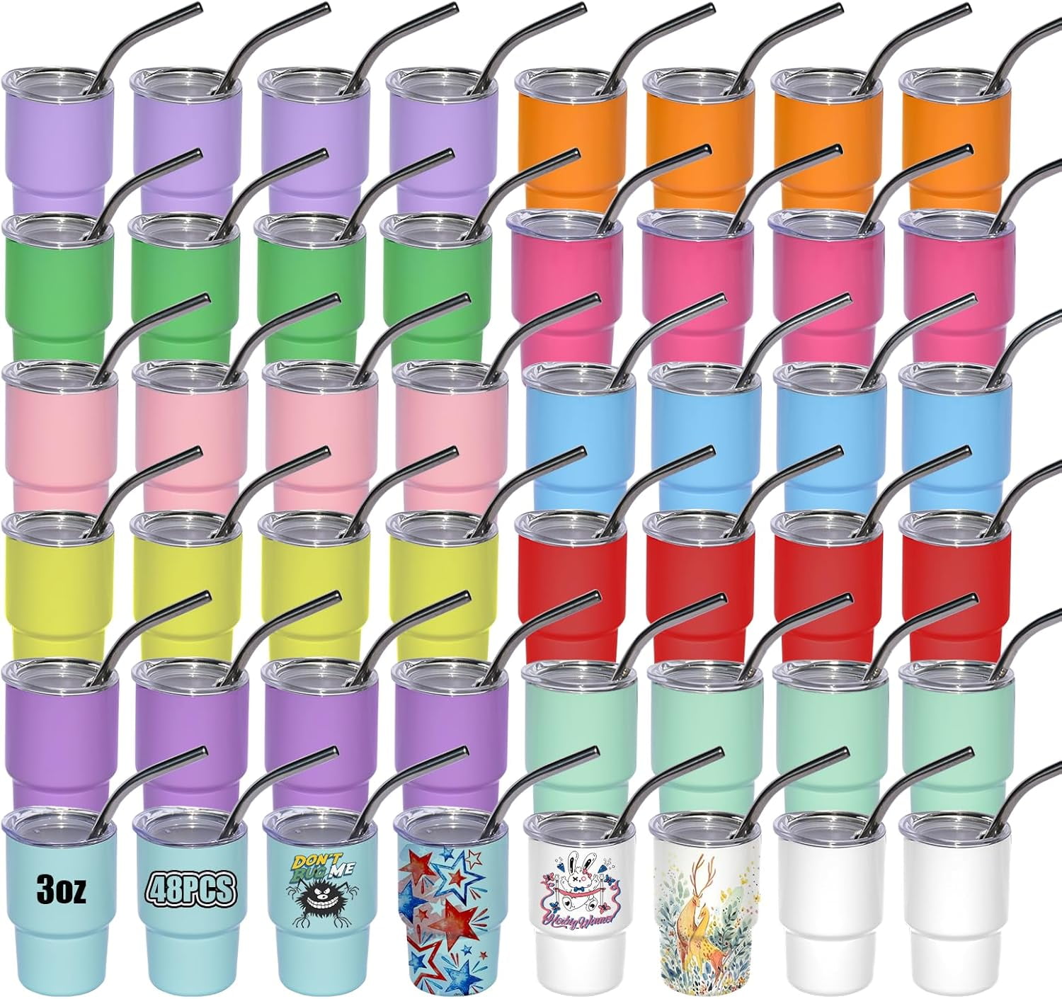 48 Pack Mini Tumbler, 3oz Mini Tumblers Shot Glass with Straw and Lid ...