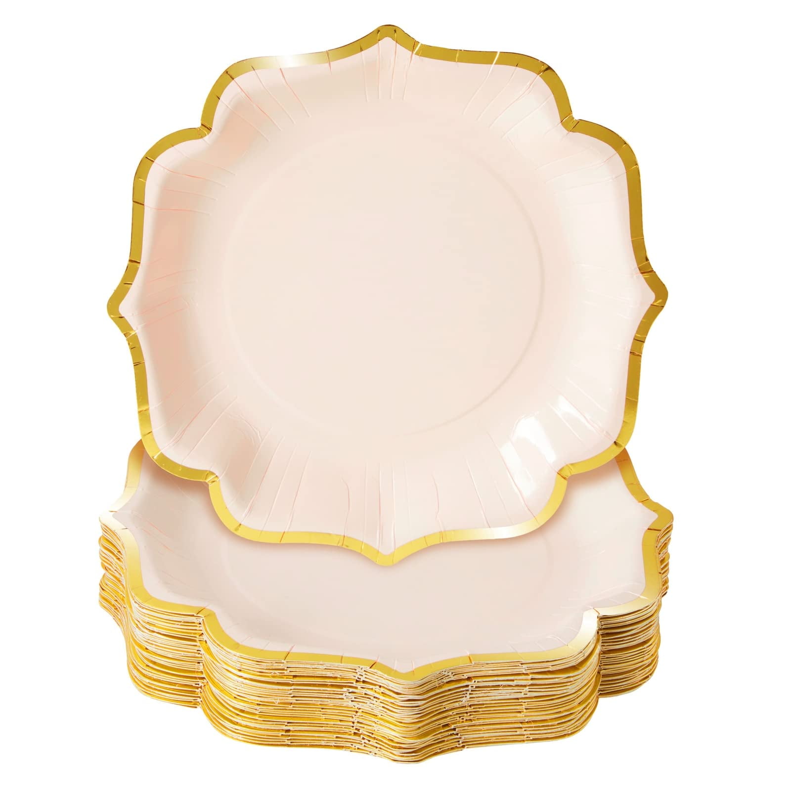 48 Pack Pink Paper Party Plates AFN1with Gold Foil Scalloped Edges, 9 ...
