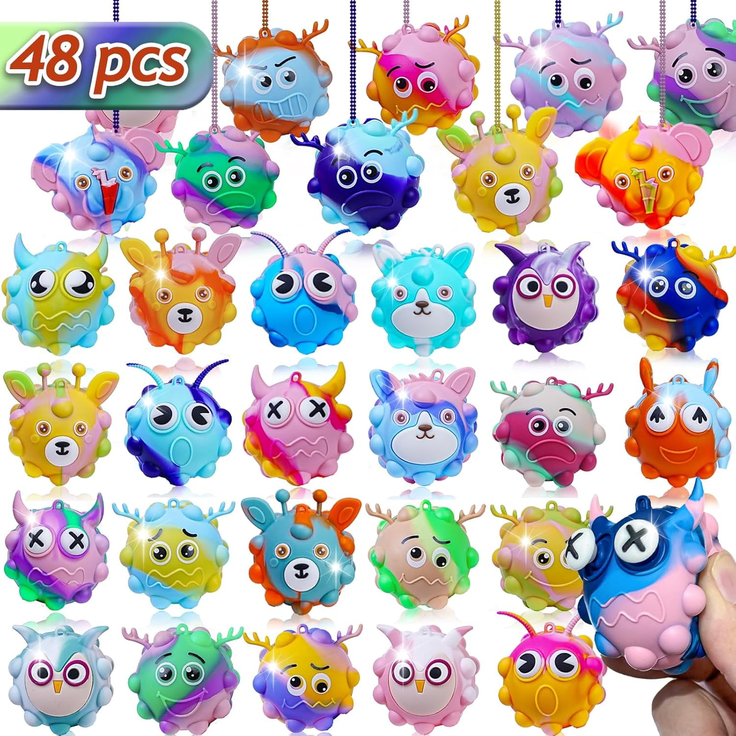 48 Pack Pop Fidget Toys Bulk 3D Stress Ball Toy, Party Favors for ...