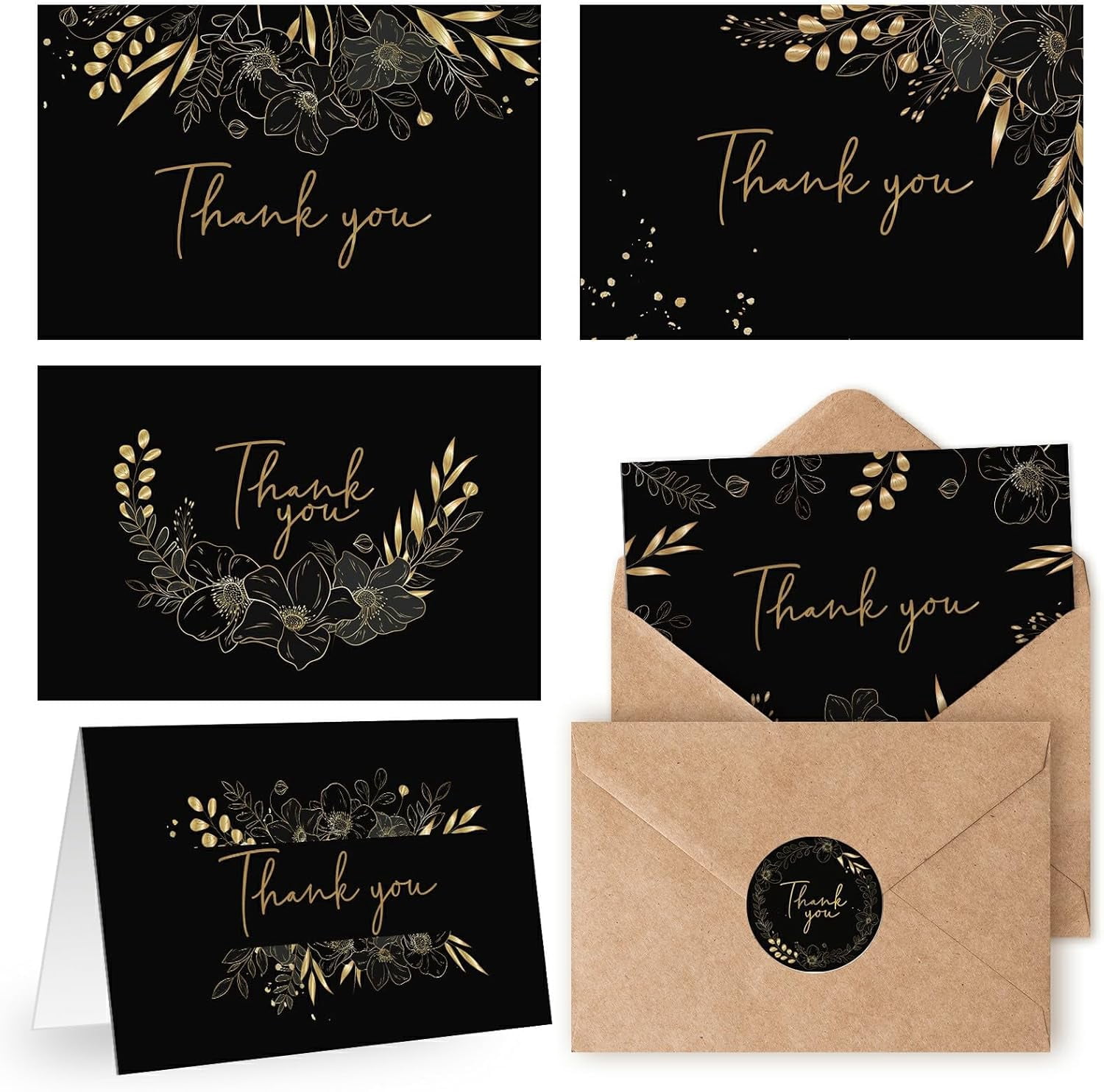 48 Pack Pre-Folded Floral Thank You Cards with Envelopes & Stickers, 6 ...