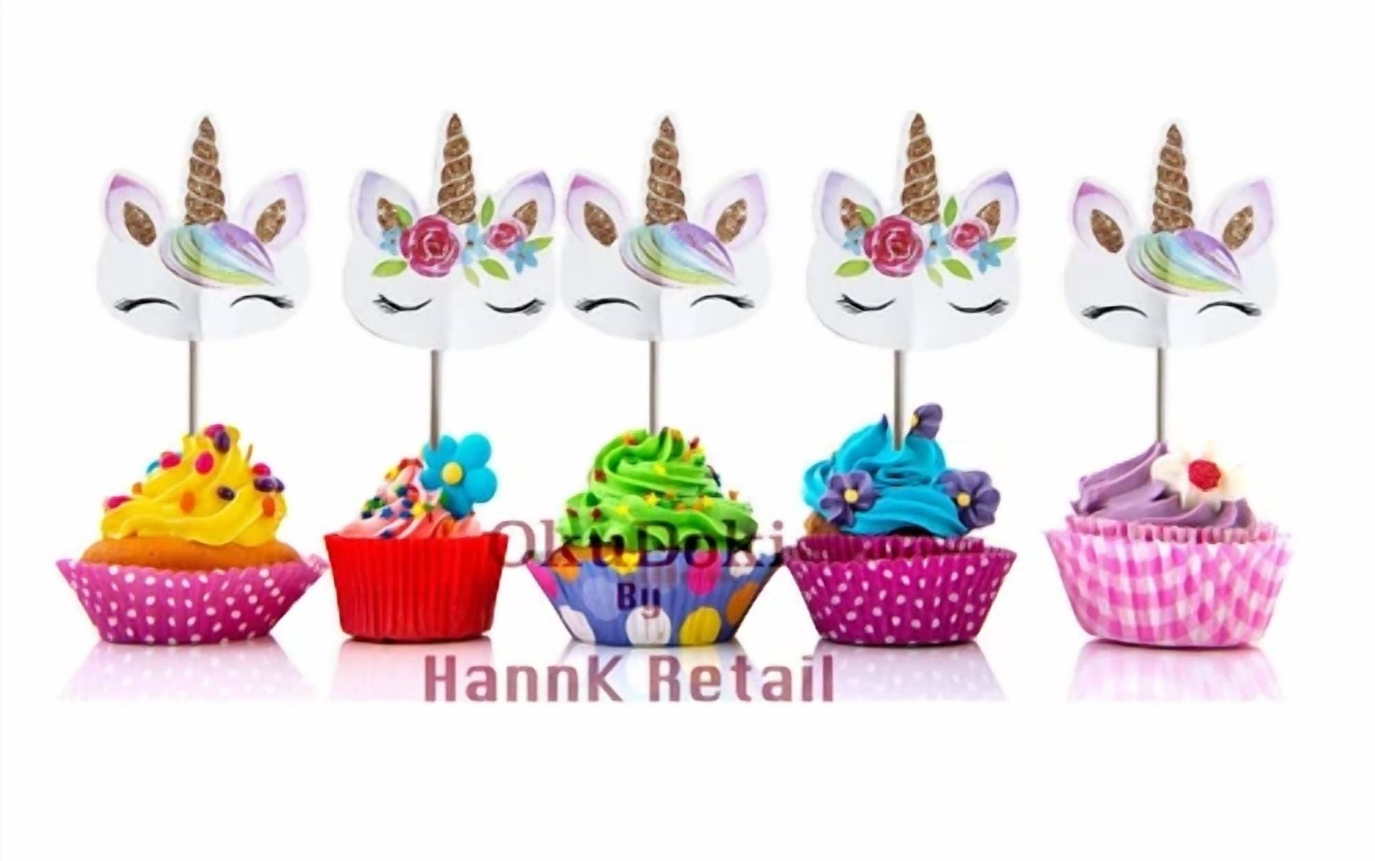 48 Pack Rainbow Unicorn Cupcake Toppers Picks Double Sided Cake For ...