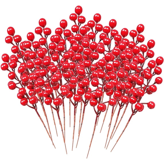 48 Pack Red Berry Stems, 8 Inch Artificial Berries Decor for Christmas ...