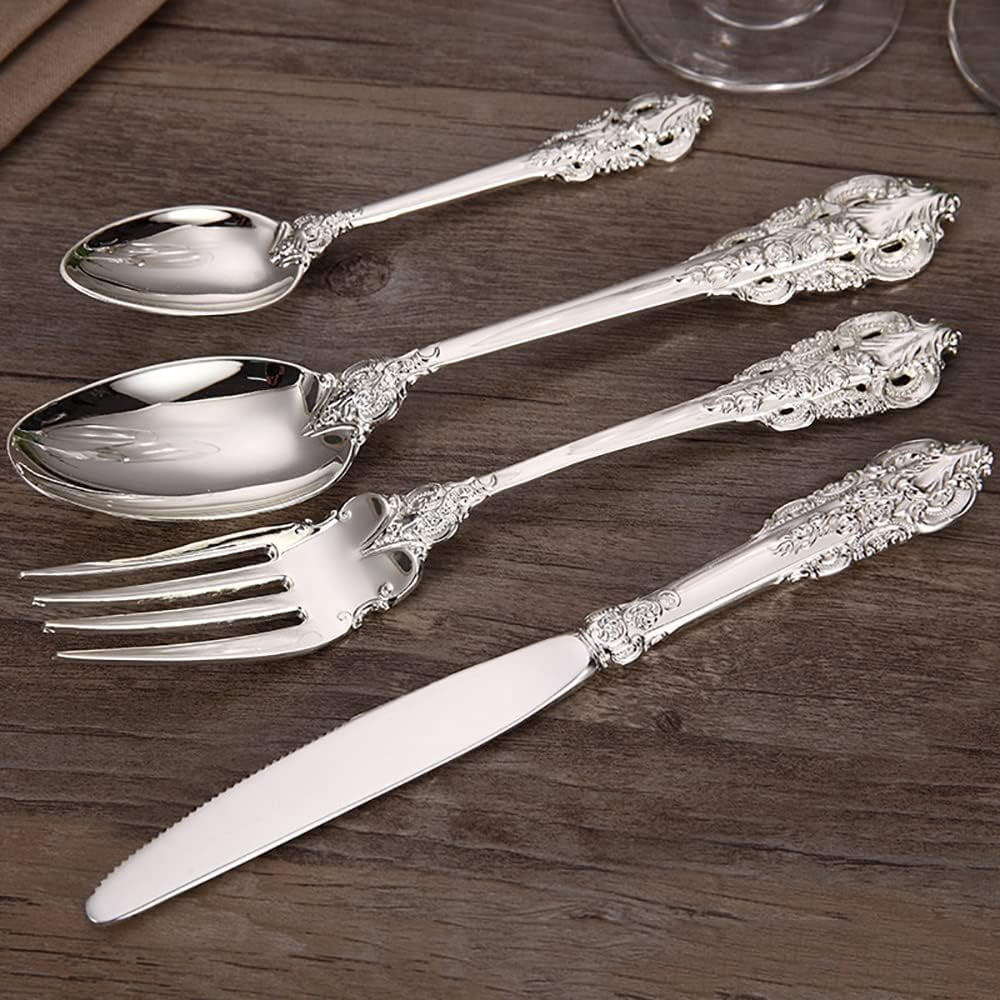 48-Pack Relief Handle Stainless Steel Cutlery Set Forks Spoons Knives ...