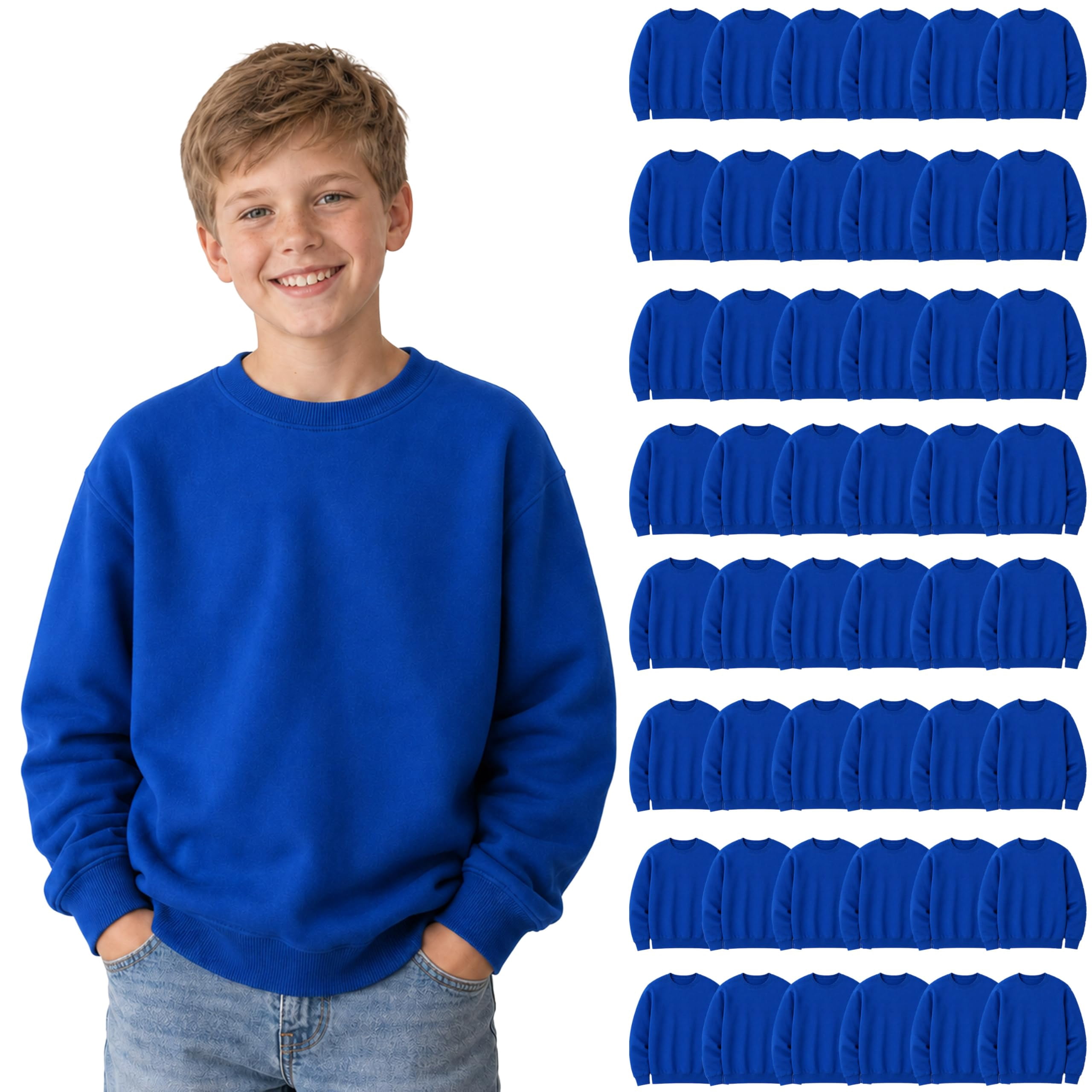 48 Pack Royal Blue Kids Crewneck Sweatshirts, Bulk Youth Fleece ...