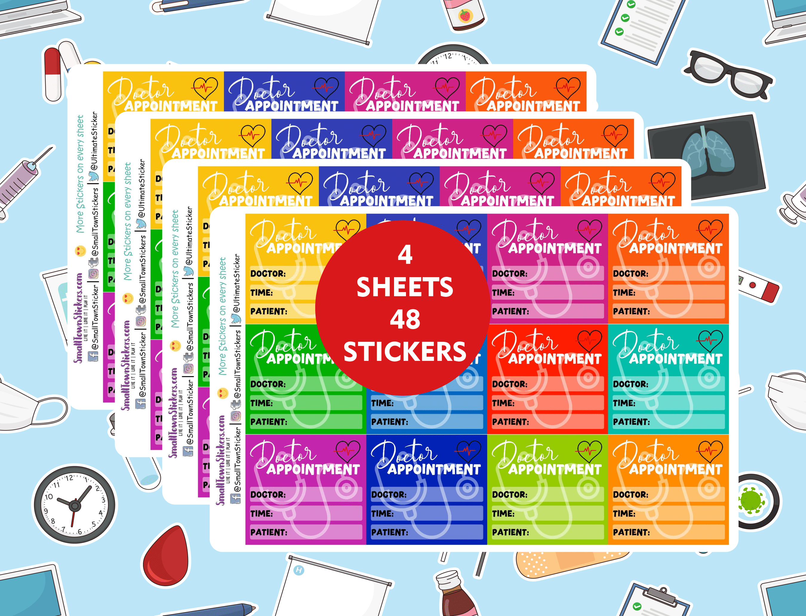 48-Pack SmallTownStickers Doctor Appointment Stickers for Calendars ...