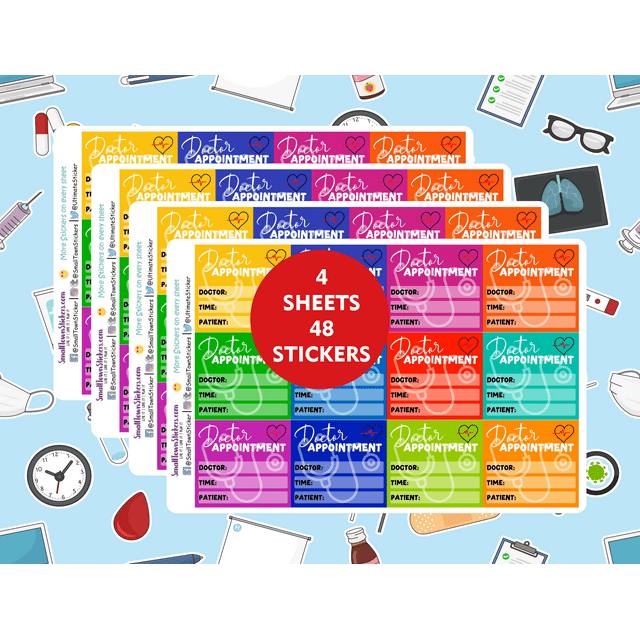 48-Pack SmallTownStickers Doctor Appointment Stickers for Calendars ...