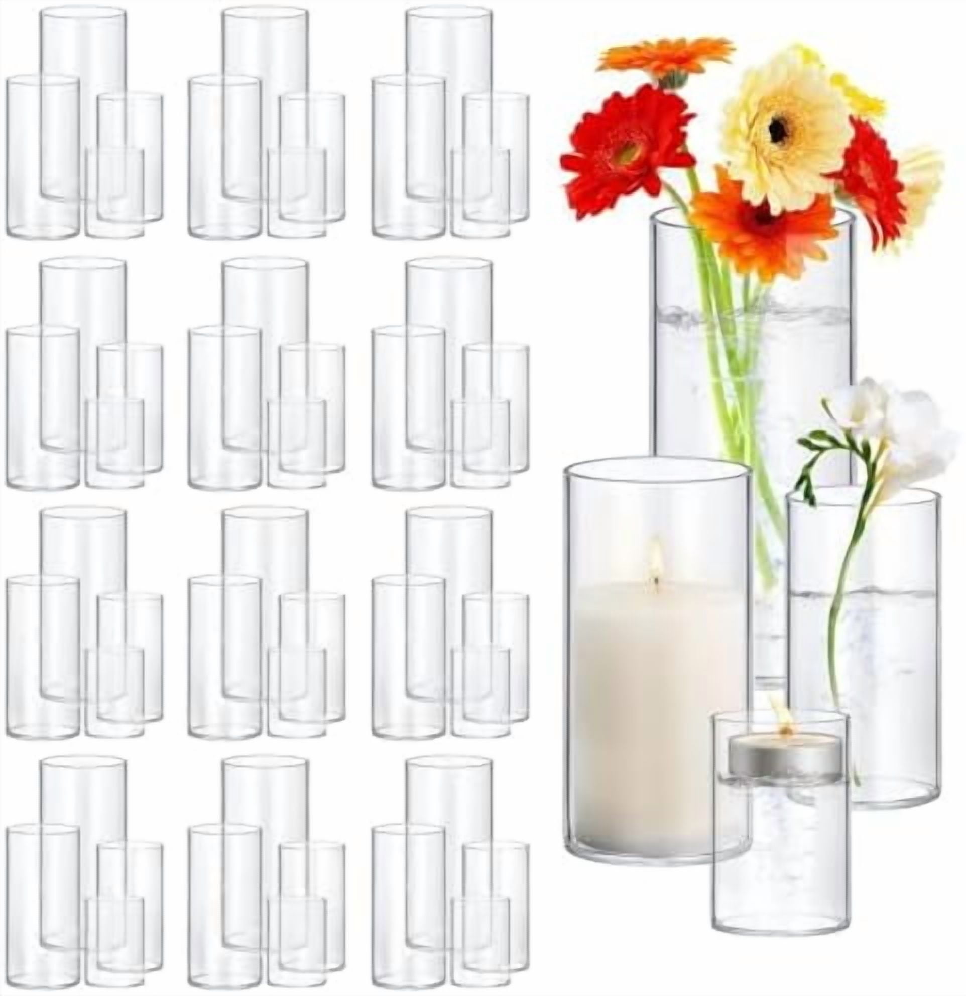 48 Pack Thick Glass Cylinder Vases 4,6,9,12 Inch Tall Clear Flower Vase ...